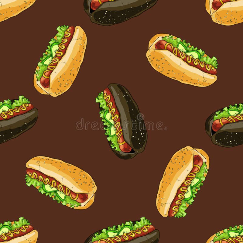 Seamless Pattern of Two Types Hot Dogs Stock Vector - Illustration of ...