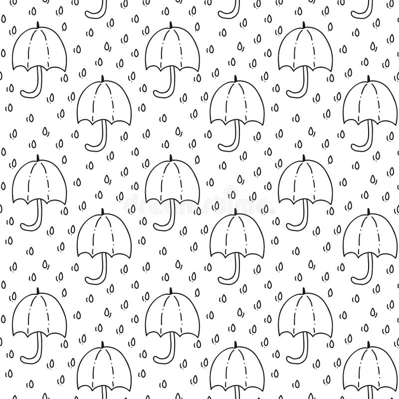 Seamless Pattern with Umbrella and Drops of Rain in Black. Perfect for ...