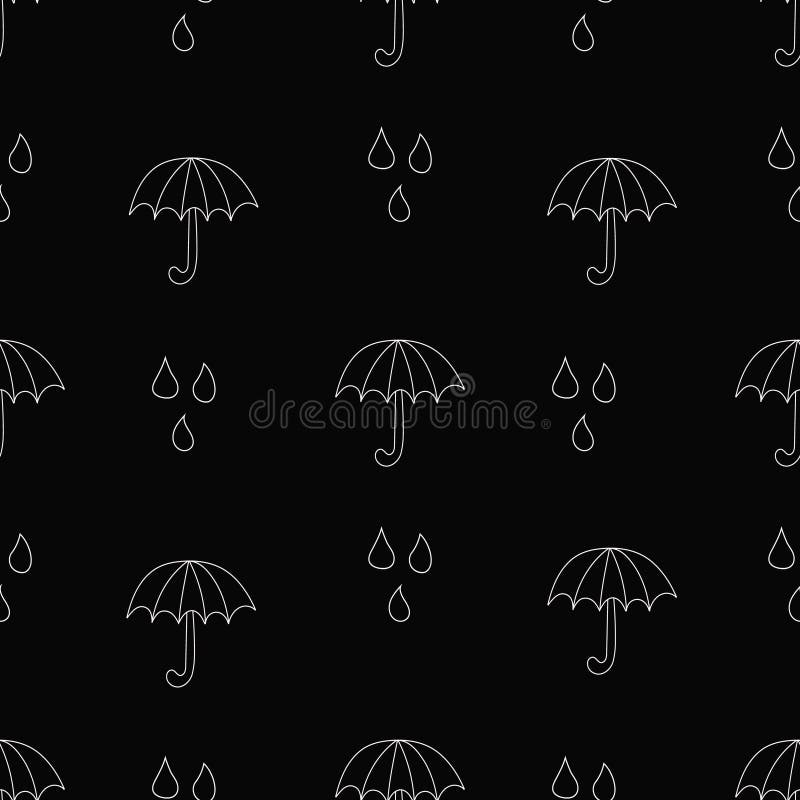 Seamless Pattern with Umbrellas. Black and White Vector Illustration ...