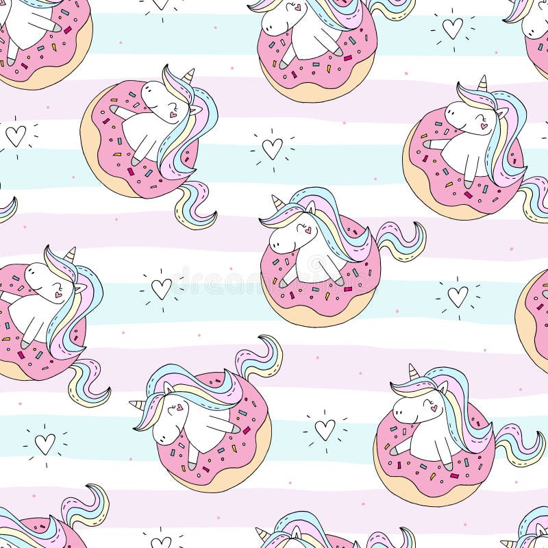 Seamless Pattern with Unicorn and Donuts. Wrapping Paper or Fabric ...