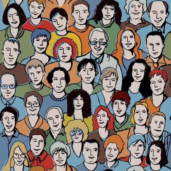 Seamless Pattern with Unrecognizable People Faces. Stock Vector ...