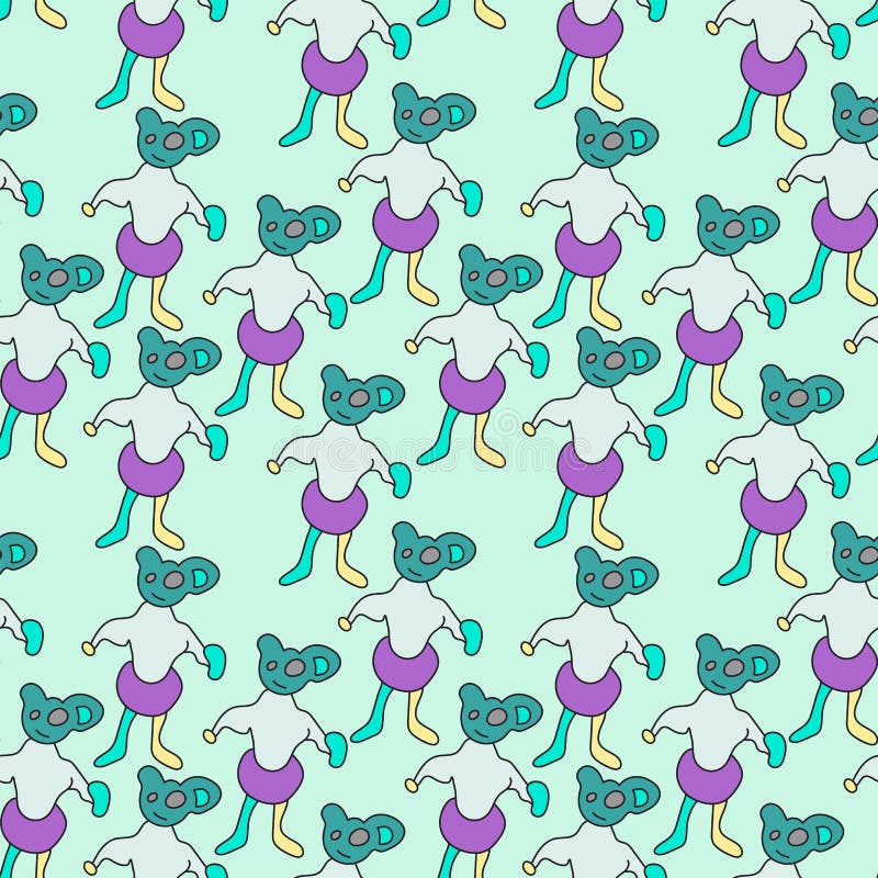 Seamless Pattern with Unusual Hand Drawn Characters Stock Illustration ...