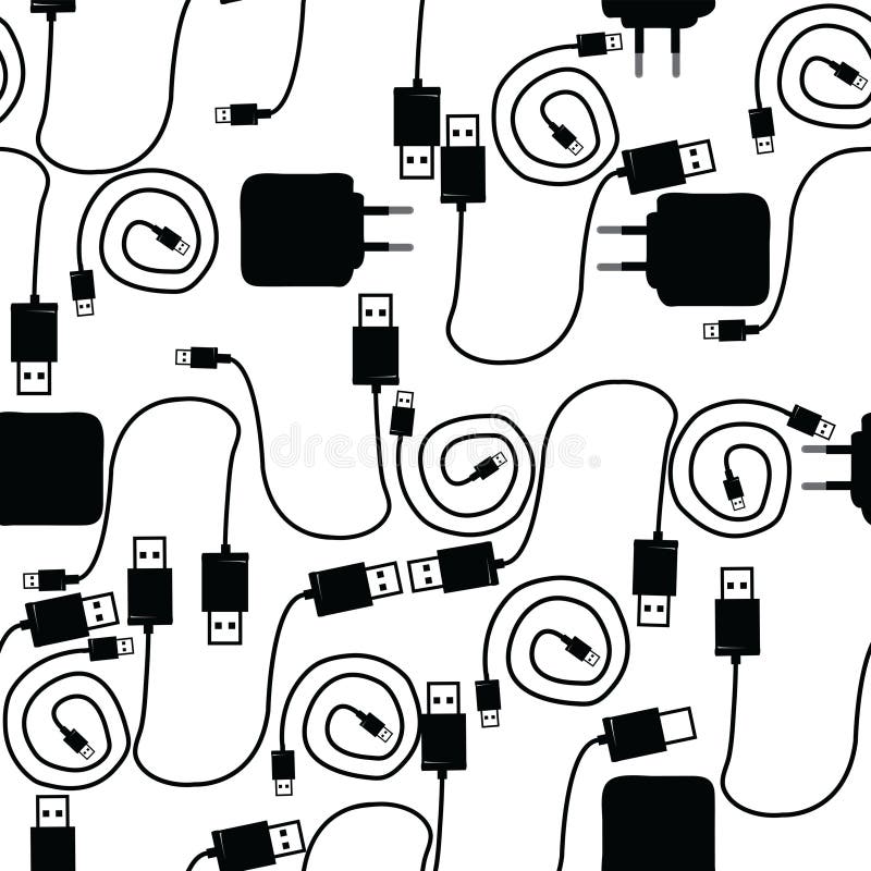 Seamless Pattern with USB Type a and Type B, Cable and Mobile Phone ...