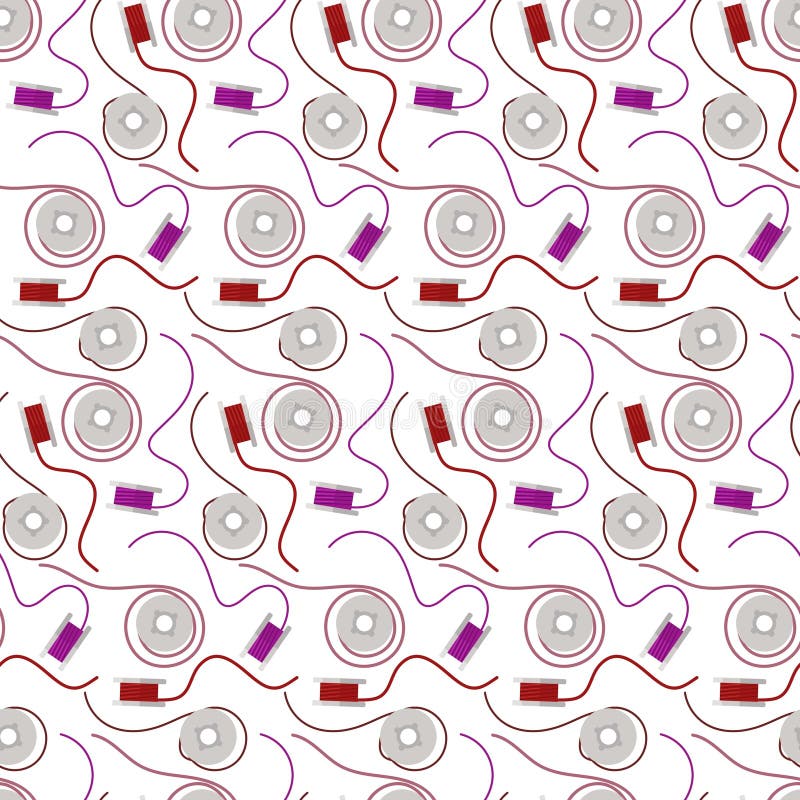 Seamless Pattern Using Sewing Thread. Coils, Bobbins with Threads in ...