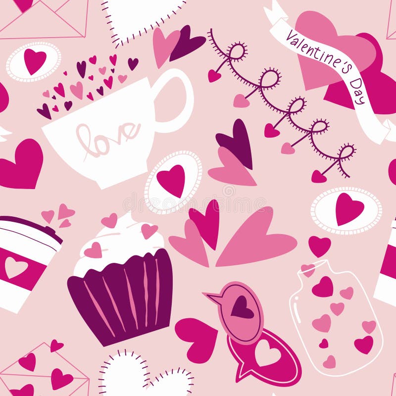 Seamless Pattern for Valentine`s Day with Cute Funny Stock Illustration ...
