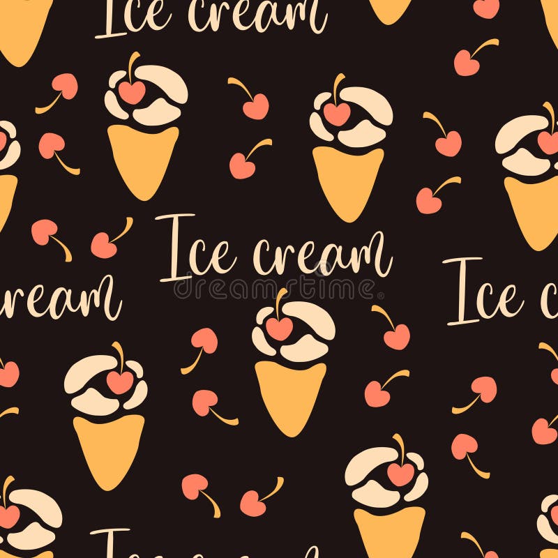 Seamless Pattern Vanilla Cone with Cherry Berry Stock Illustration ...