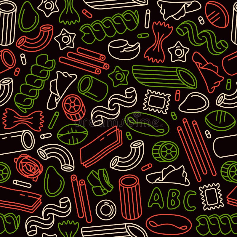 Seamless Pattern with Varieties of Pasta Stock Vector - Illustration of ...