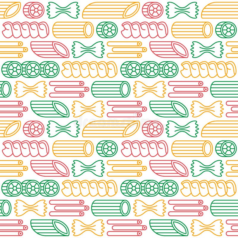 Seamless Pattern with Varieties of Pasta Stock Vector - Illustration of ...