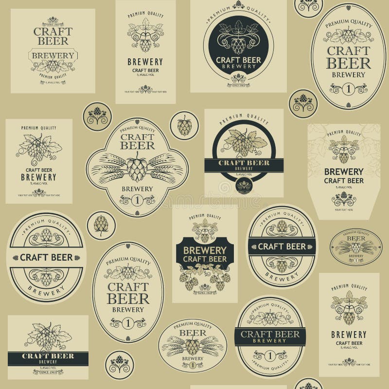 Seamless Pattern with Beer Labels Stock Vector - Illustration of light ...