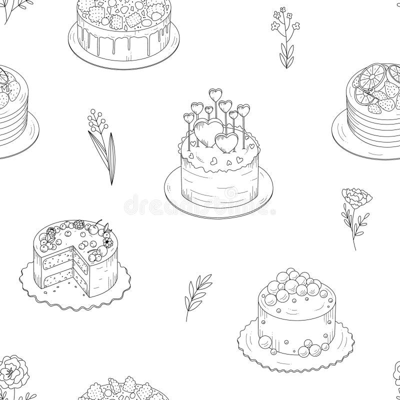 Seamless Pattern with Various Cakes of Pastry Shop Stock Vector ...