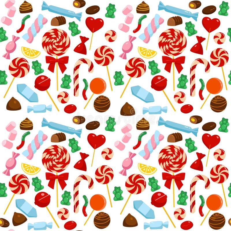 Seamless Pattern with Various Candies. Christmas Sweets. Cartoon Style ...