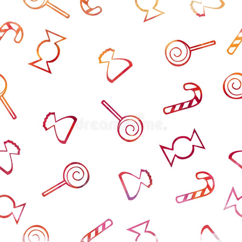 Seamless Pattern of Various Candy Painted in Watercolor Stock ...