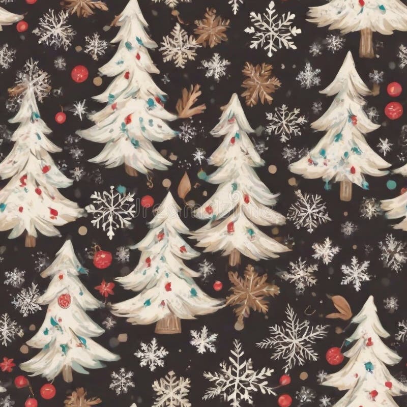 Seamless Pattern of Various Decorated Fir Trees in Aged Style Stock ...