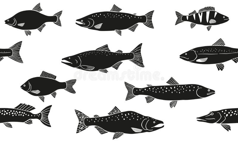 Seamless Pattern Various Fish. Different Types of Fish Stock Vector ...