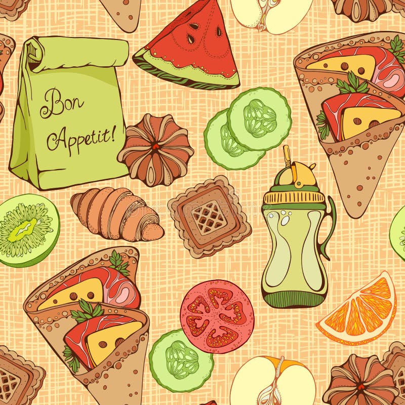 Seamless Pattern of Various Food Items Stock Vector - Illustration of ...