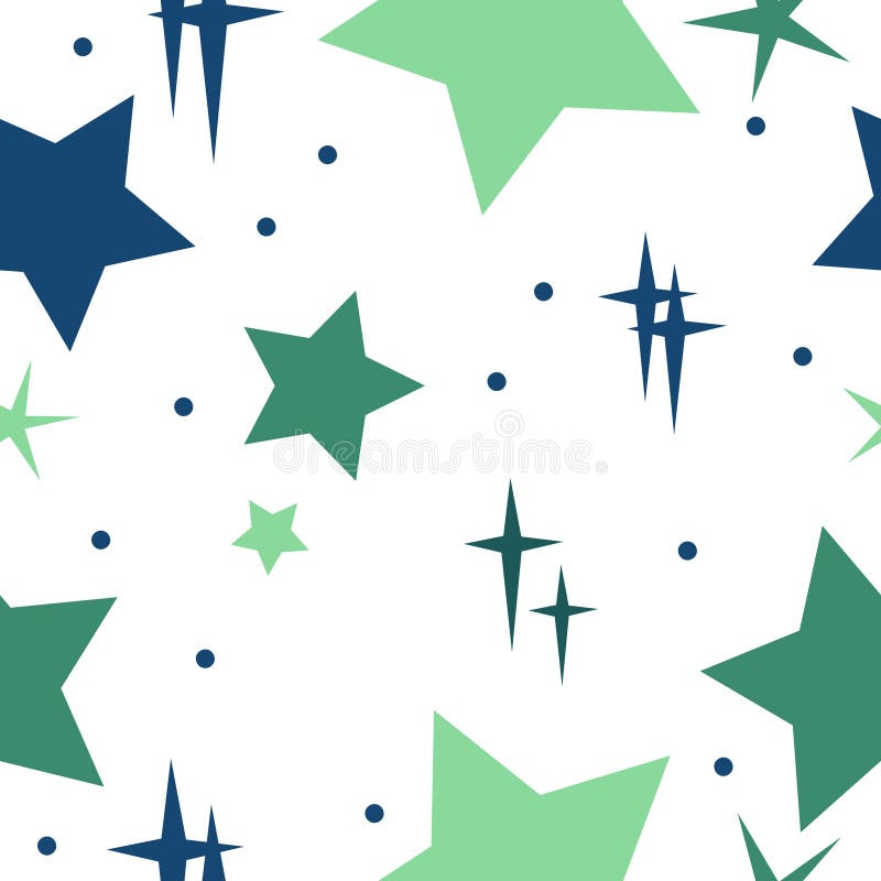 Seamless Pattern of Various Green Stars on a White Background Stock ...