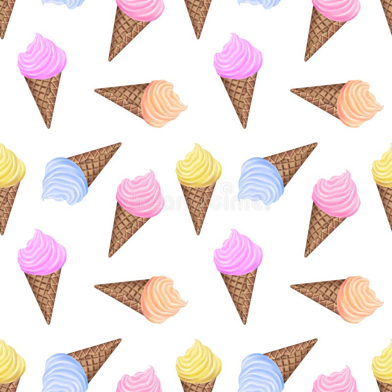Seamless Pattern with Ice Cream in a Cone. Stock Illustration ...