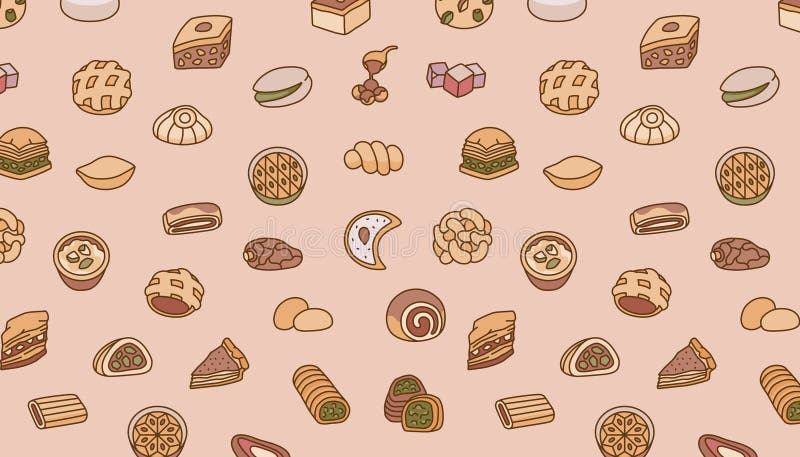 A Seamless Pattern of Various Pastries and Desserts. Stock Vector ...