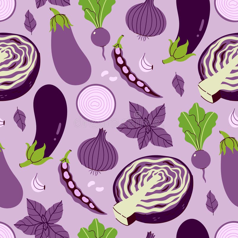 Seamless Pattern with Various Purple Vegetables. Vector Graphics Stock Vector - Illustration of ...