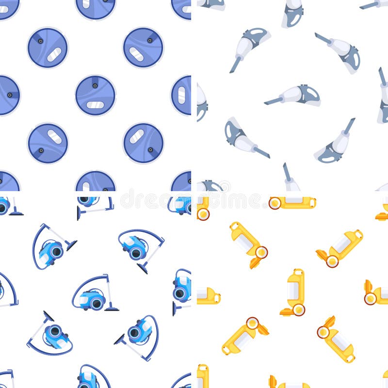 Seamless Pattern with Various Vacuum Cleaners Performing Cleaning Tasks ...