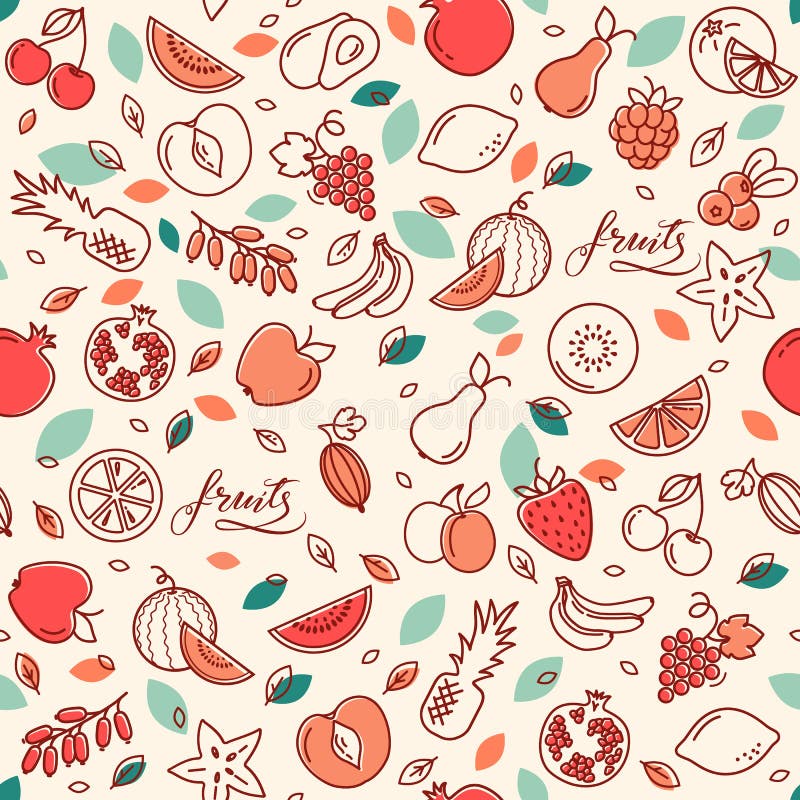 Seamless Pattern of Various Vector Fruits. Background with Color ...