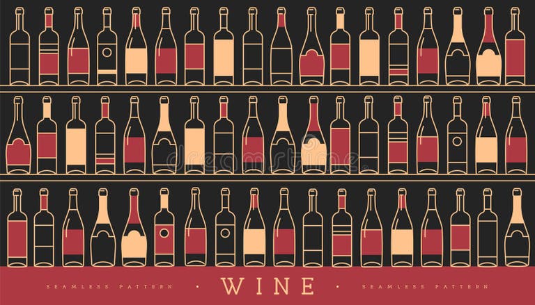 Seamless Pattern with Various Wine Bottles. Wine Showcase Background ...