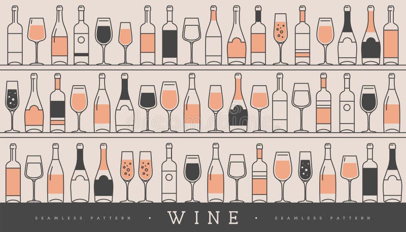 Seamless Pattern with Various Wine Glasses and Bottles. Wine Showcase ...