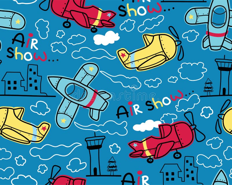 Seamless Pattern Vector of Hand Drawn Air Transportations Cartoon ...