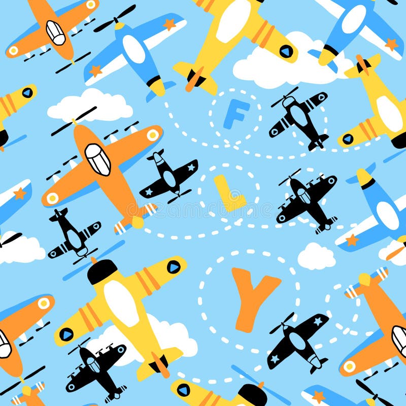 Seamless Pattern Vector of Airplane Cartoon, Flight Elements ...