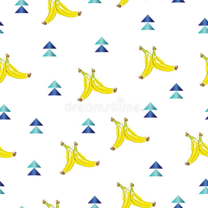 Seamless Pattern Vector with Bananas and Blue Triangles - Summer Theme ...