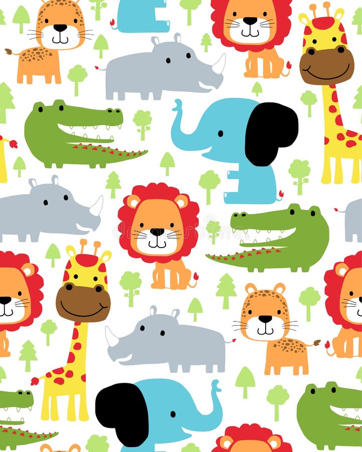 Seamless Pattern Vector with Colorful Animals Cartoon Stock Vector ...