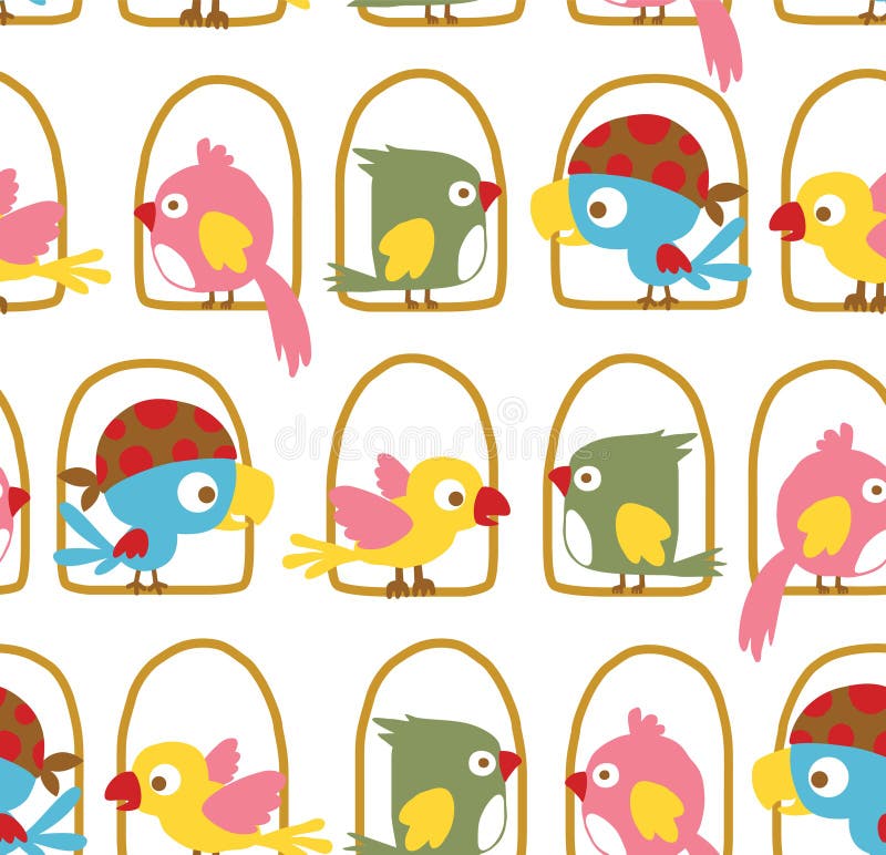 Seamless Pattern Vector of Colorful Funny Birds Cartoon Perch on Birds ...
