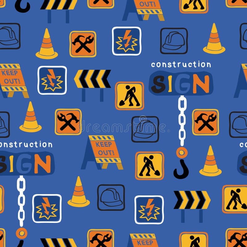 Seamless Pattern Vector of Construction Signs, Construction Elements ...