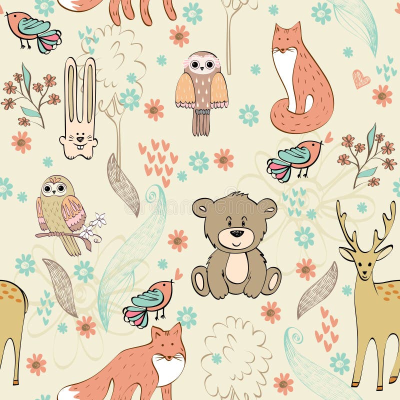 Woodland Creatures Pattern stock vector. Illustration of pine - 16625881