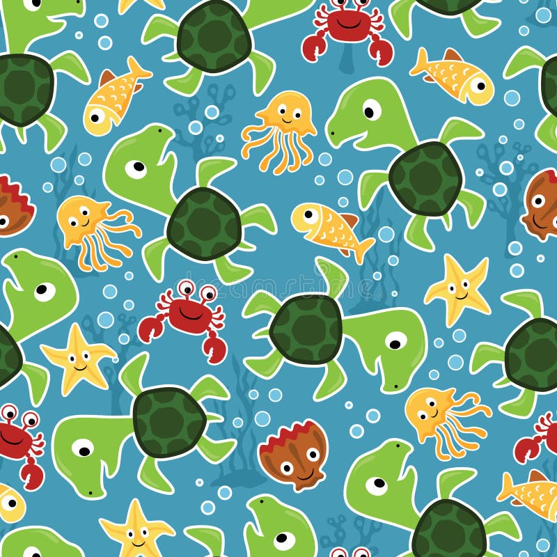 Seamless Pattern Vector with Cute Marine Animals Cartoon, Undersea ...