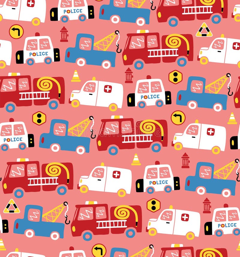Seamless Pattern Vector of Emergency Vehicles Cartoon Stock Vector ...