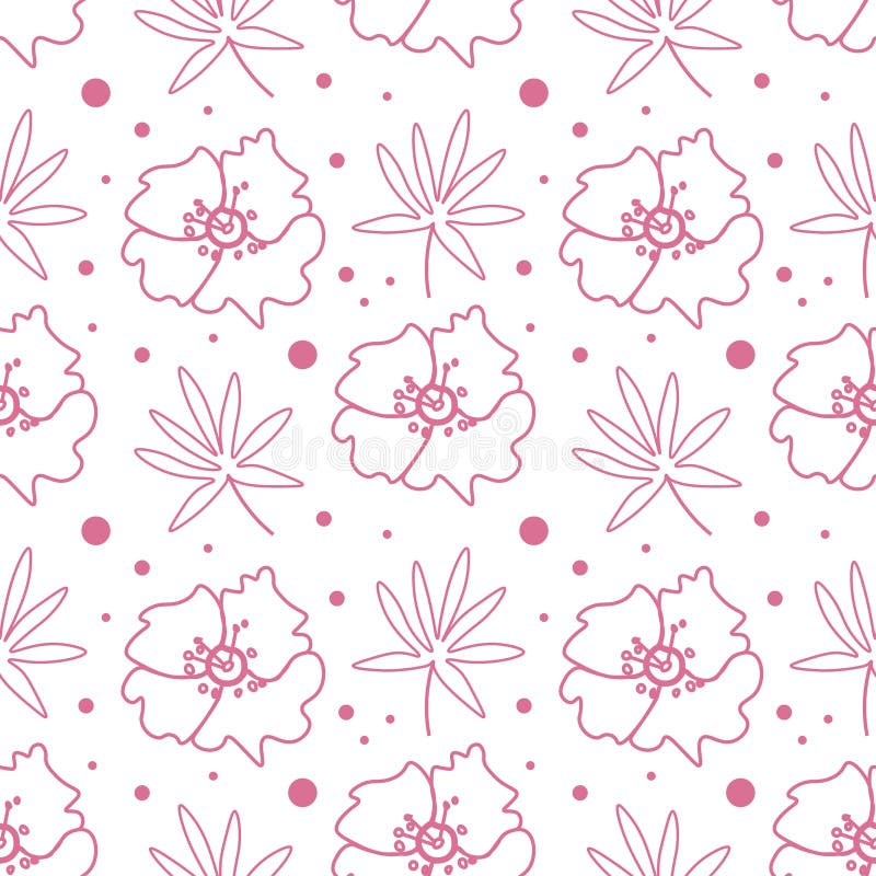 Seamless Pattern with Vector Flowers in Pacific Pink on White ...