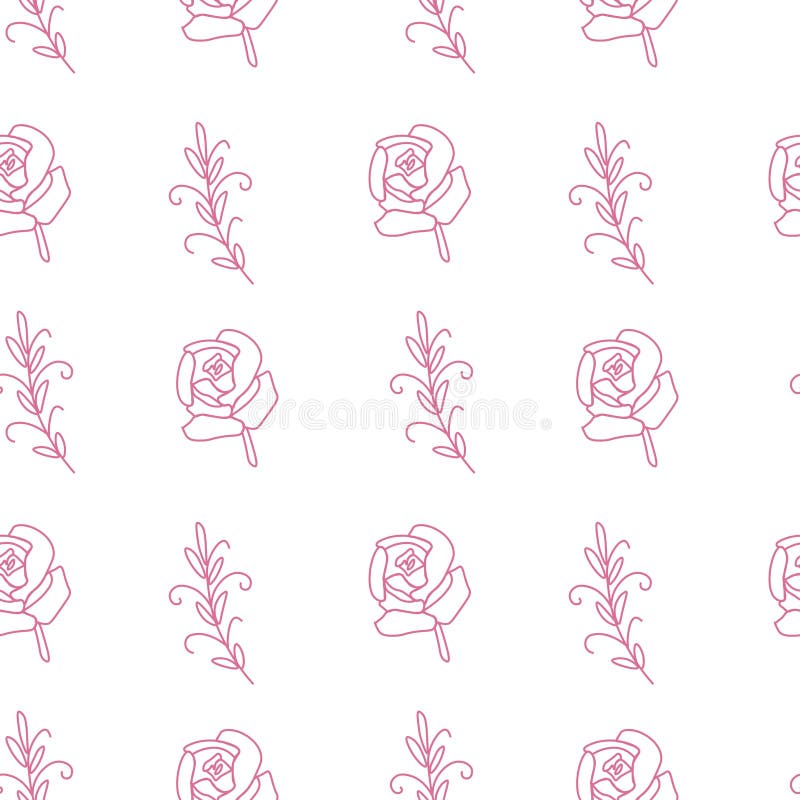 Seamless Pattern with Vector Flowers in Pacific Pink on White ...