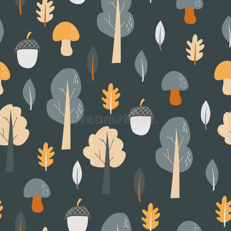 Seamless Pattern - Vector Illustration of Hand Drawn Forest Nature ...