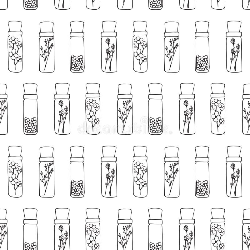 Seamless Pattern. Vector Illustration. Jars with Flowers and Herbal ...