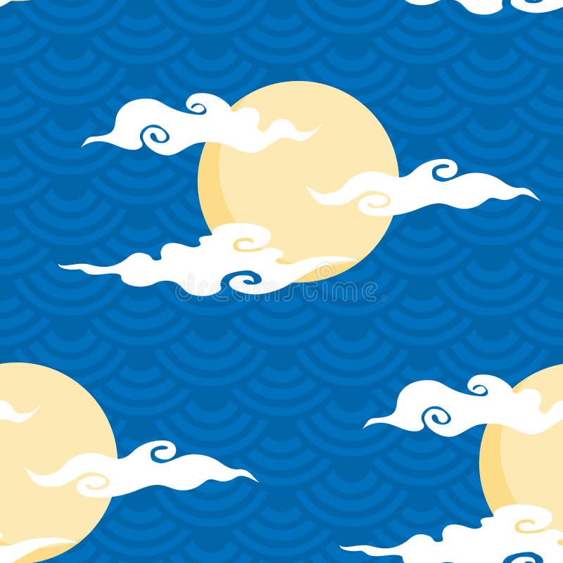 Chinese Cloud Set Vector Isolated and Example Clouds with Sun on Blue ...