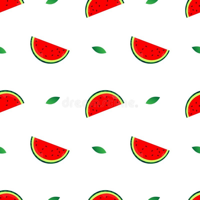 Seamless Pattern Vector Illustration of Red Watermelon Fruit Design and ...