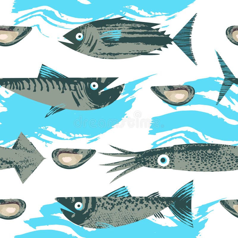 Seamless Pattern. Vector Illustration on the Theme of Marine Life ...