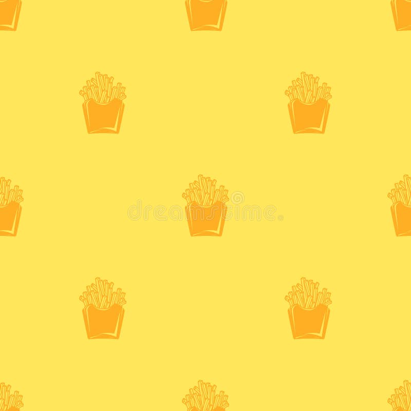 Seamless Pattern Vector Minimalist French Fries on Yellow Background ...