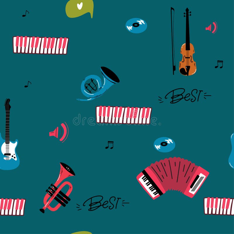 Seamless Pattern Vector Music Pattern with Musical Instruments . Hand ...