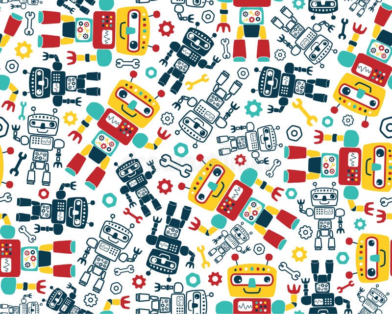 Seamless Pattern Vector of Robots Cartoon Stock Vector - Illustration ...