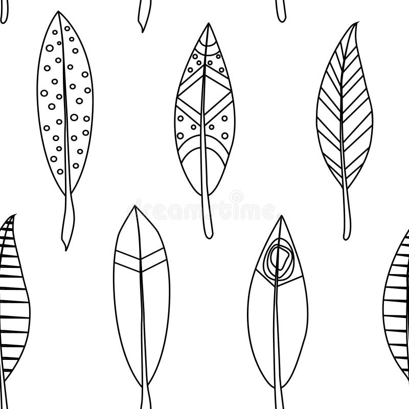 Seamless Pattern. Vector Sketch of a Native American Feathers ...