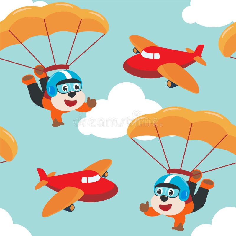 Seamless Pattern Vector with Skydiver Monkey, Parachute and Planes ...