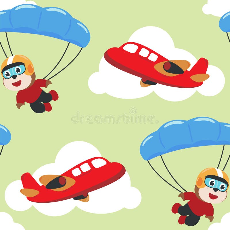 Seamless Pattern Vector with Skydiver Monkey, Parachute and Planes ...