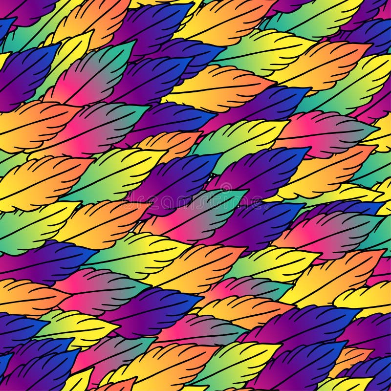 Seamless Pattern of Vector Stylized Feathers in Bright Colors with ...